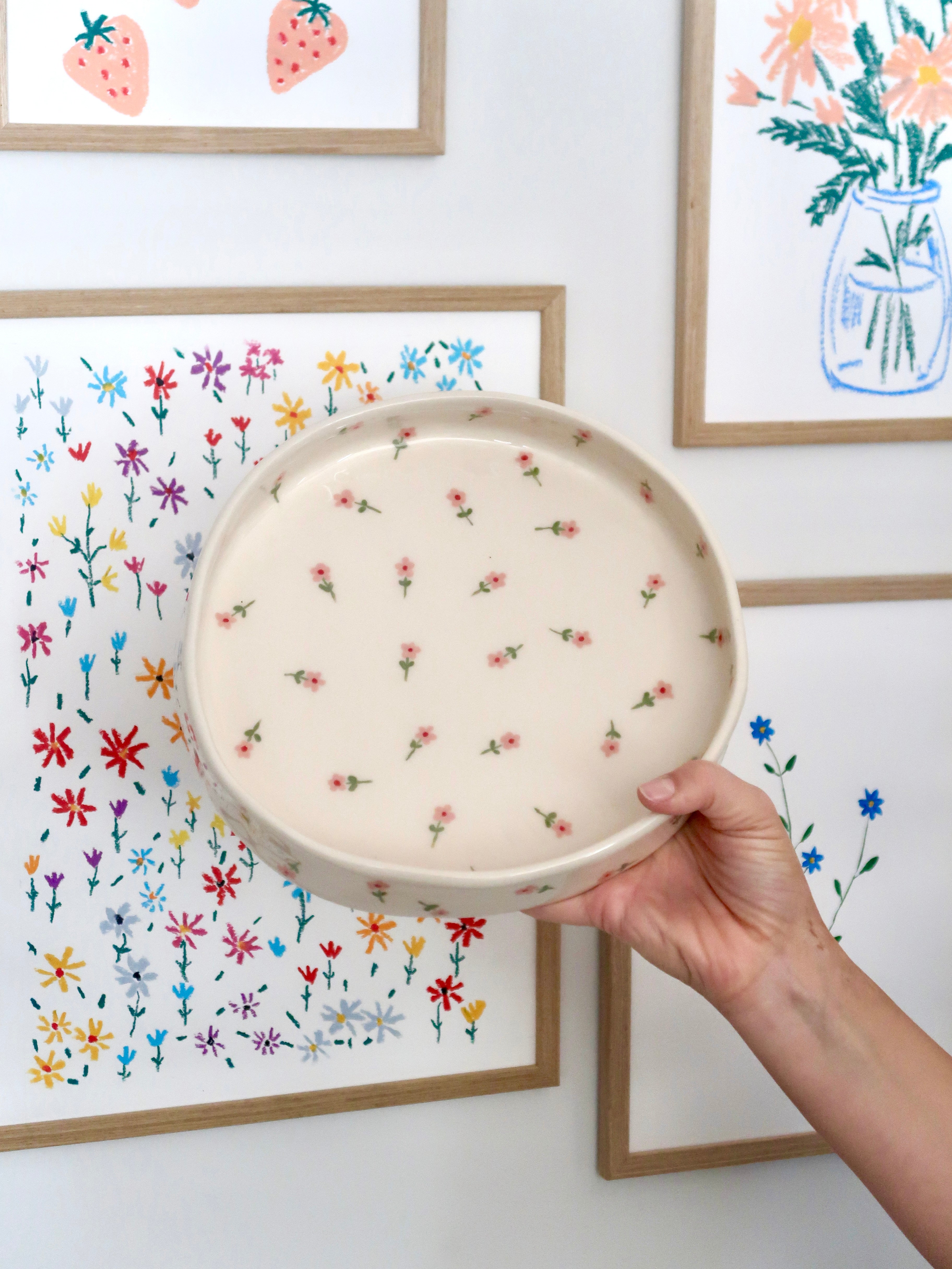Large bowl with pink flowers – Coral Ceramics